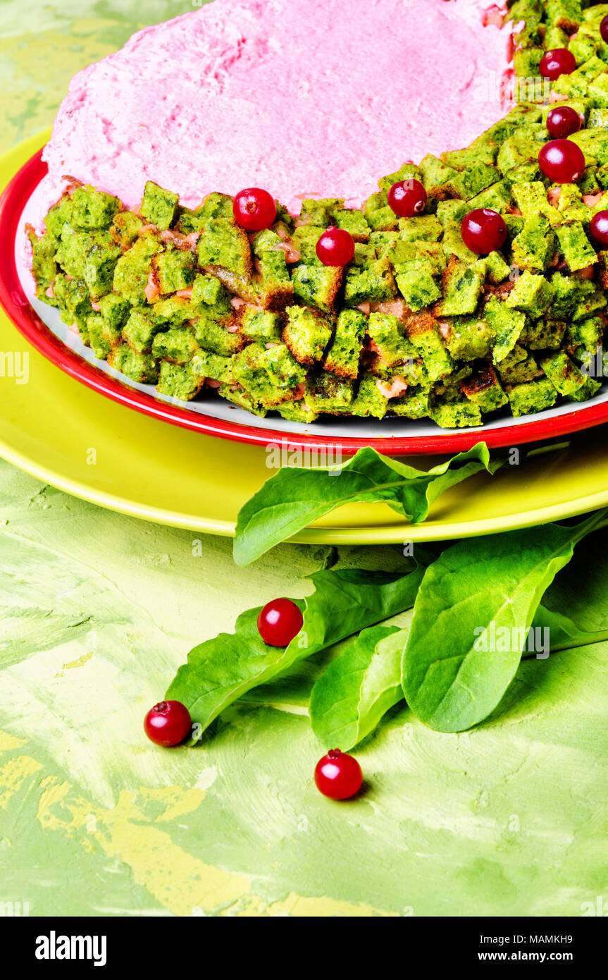 Vegetable pie with arugula,spinach and cranberries.Healthy food ...