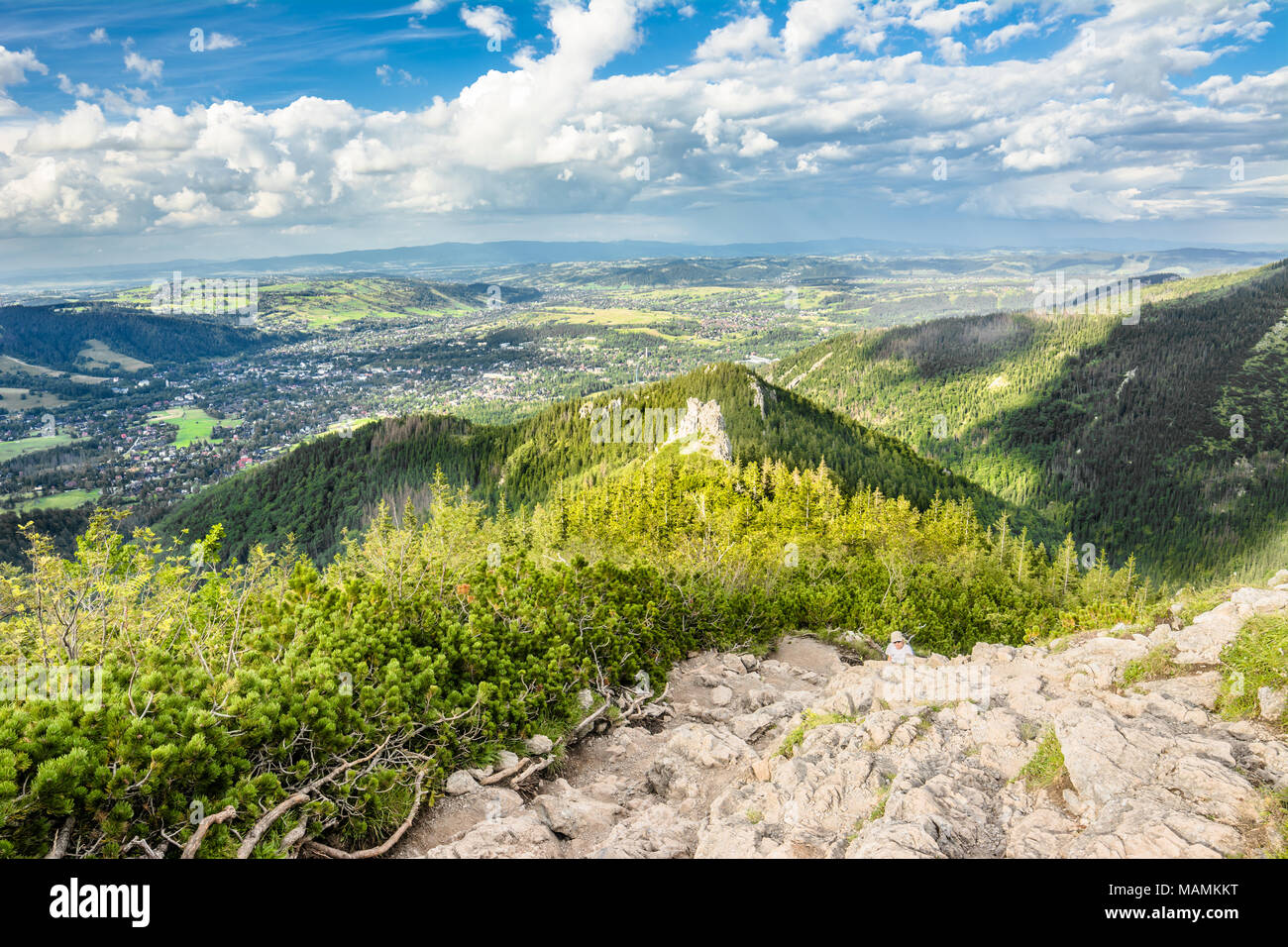 Landscape of mountain valley, panorama of city Zakopane from the hiking ...