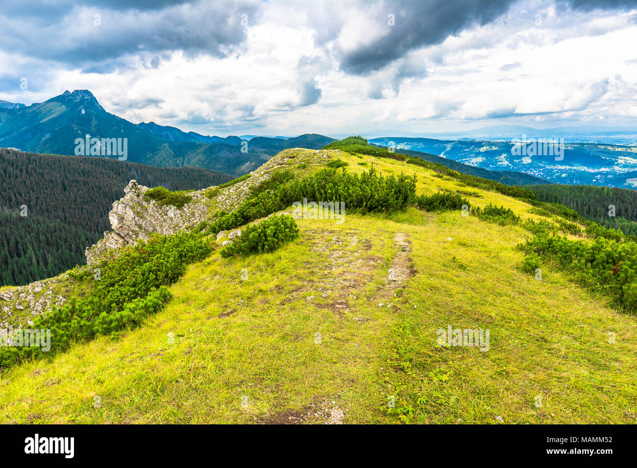Tatra Mountains, spring landscape with mountain peak covered fresh ...