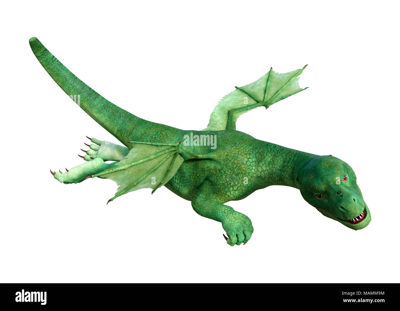 3D rendering of a green fantasy hatchling dragon isolated on white ...