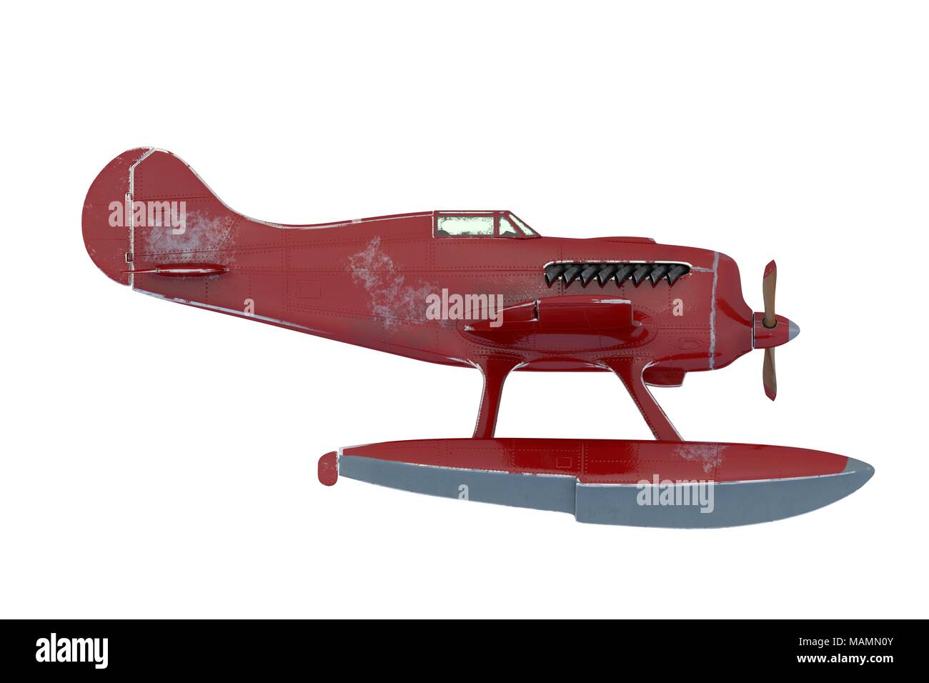 Red seaplane isolated on white. Right side view. 3D render ...