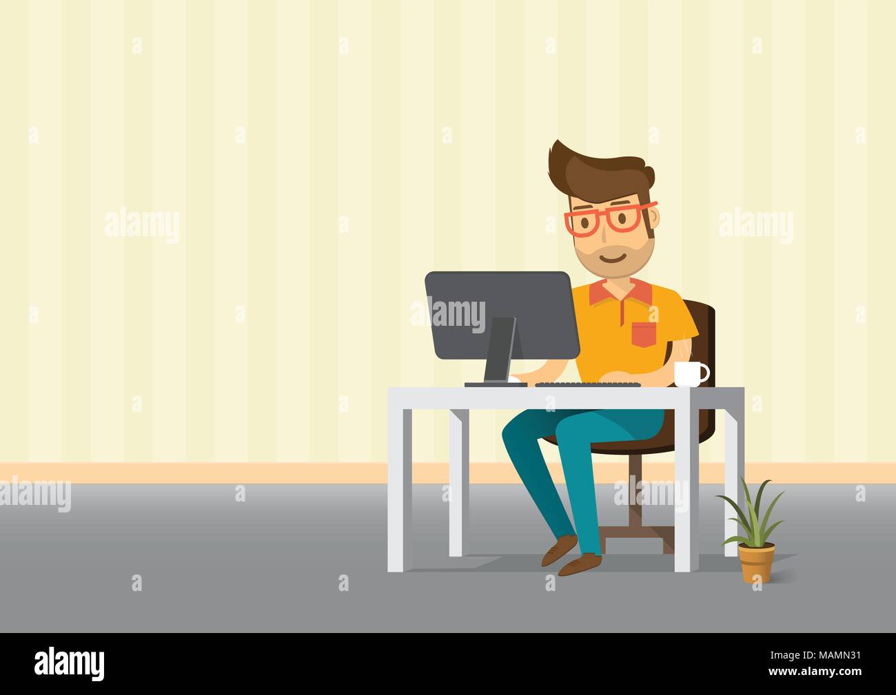 Modern workplace computer cup Stock Vector Images - Alamy