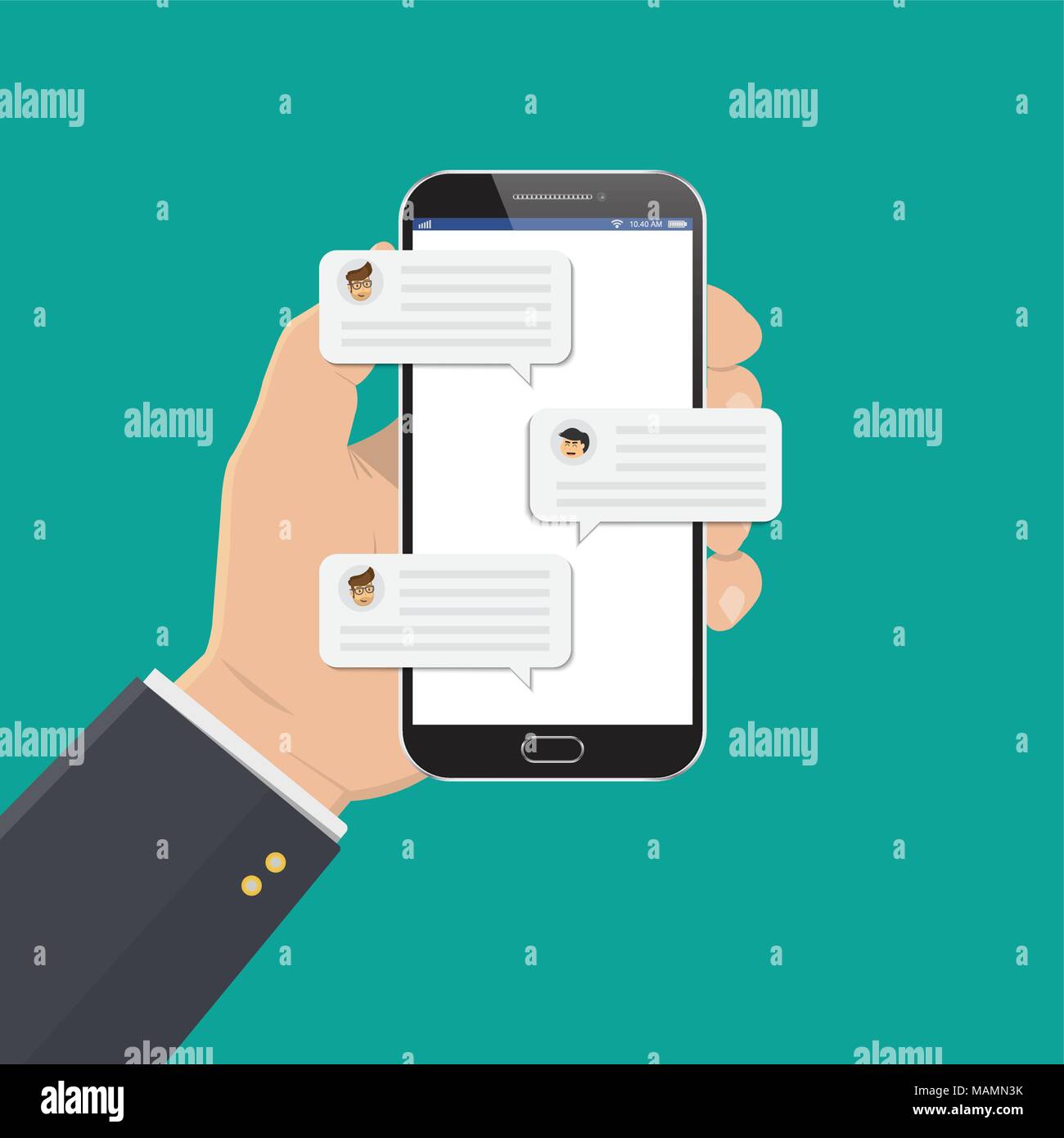 Mobile phone chat message notifications vector illustration isolated on ...