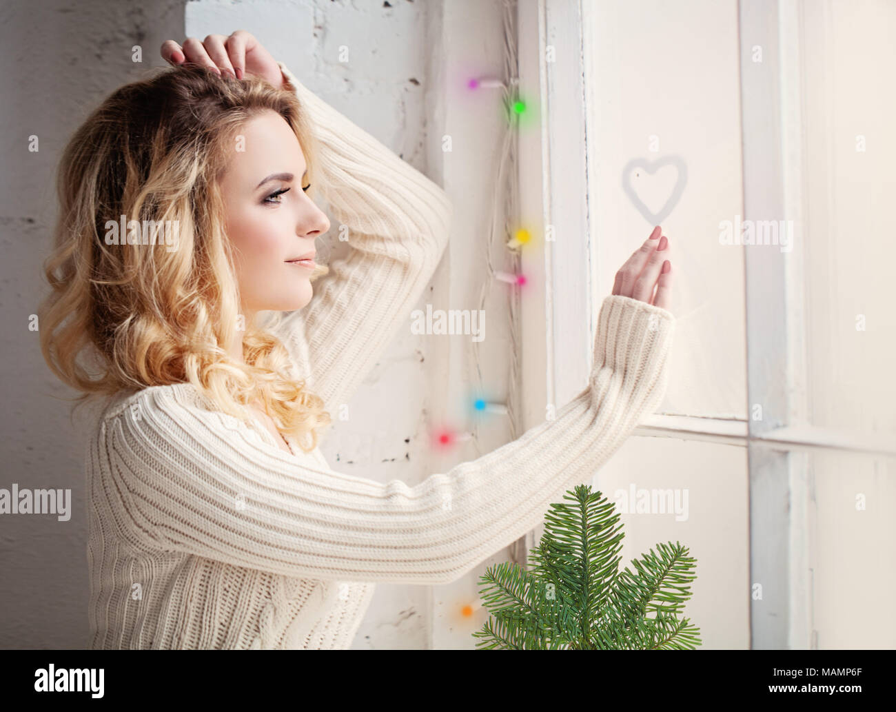 Christmas Woman at Home with Love Stock Photo - Alamy