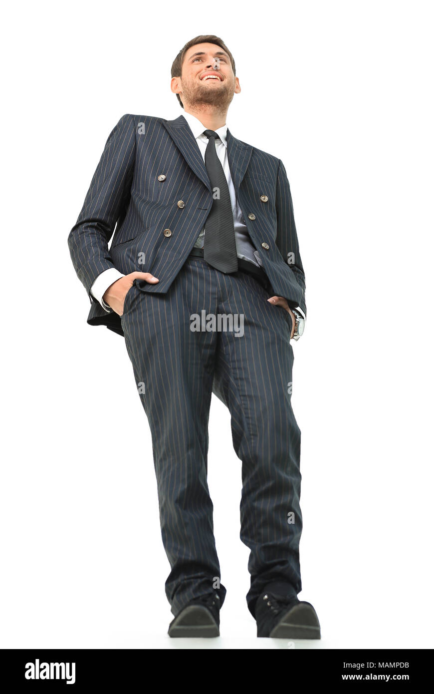 bottom view. confident businessman looking forward.isolated on white ...