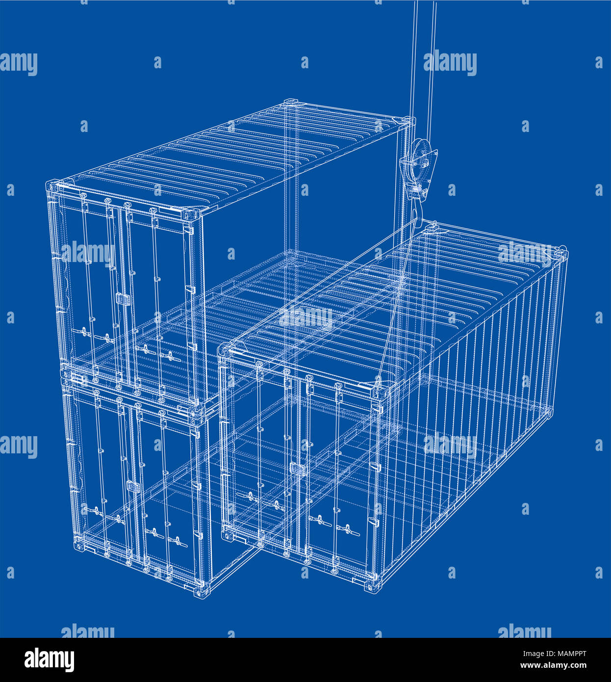 Cargo containers. Wire-frame style Stock Photo - Alamy