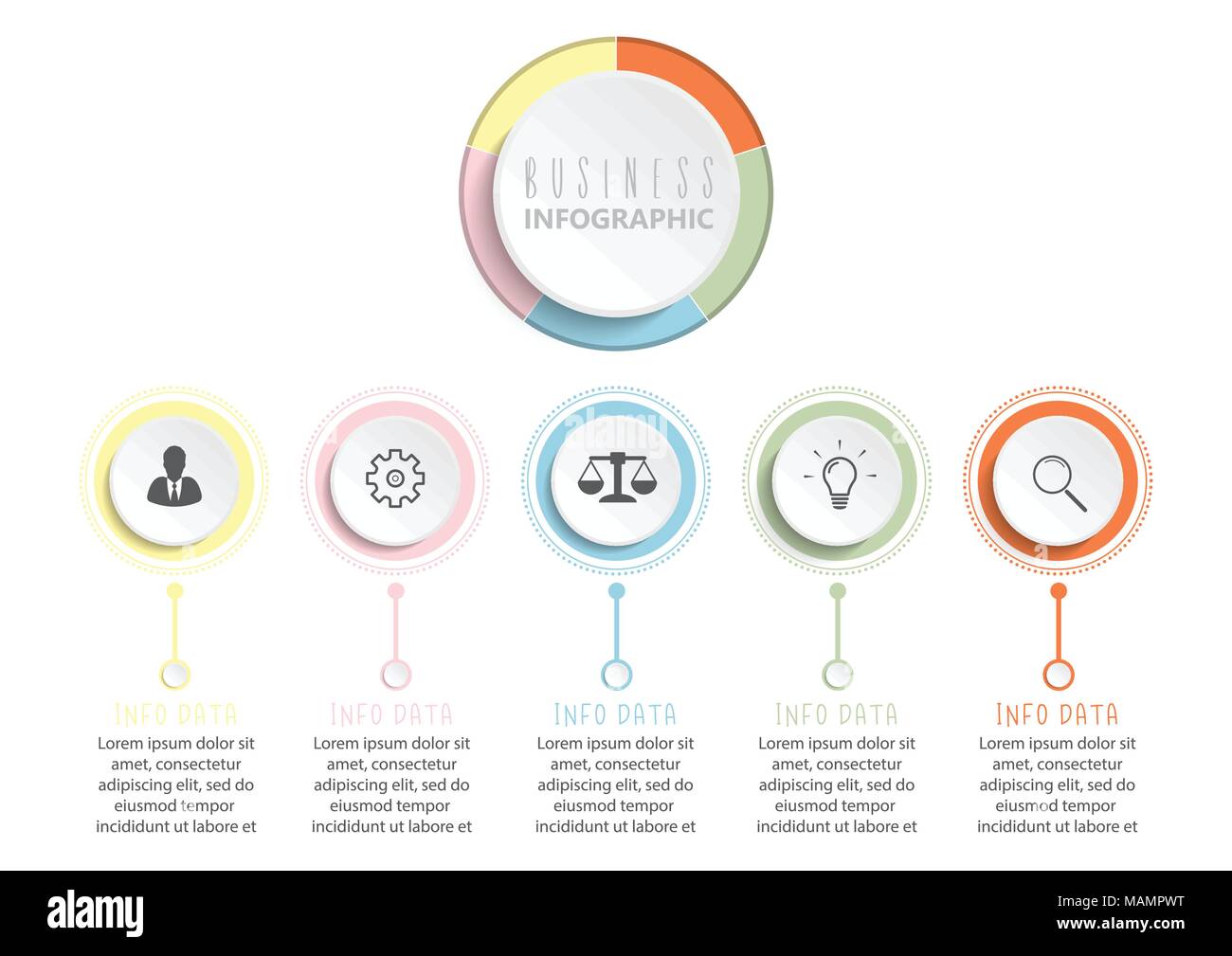 Abstract 3D infographic template with a five steps for success. Business circle template with ...