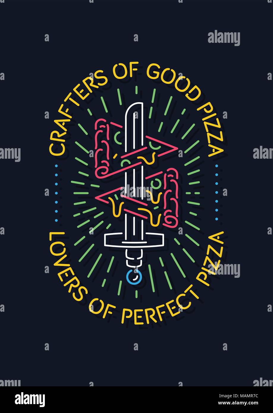 It's a colored vector neon illustration depicting a sword with two ...