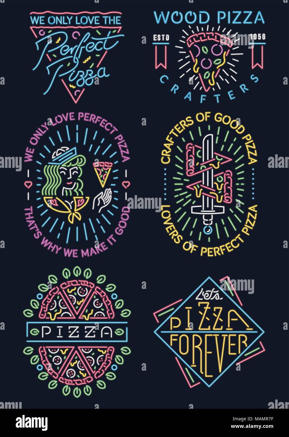 It's a colored vector collection of different pizza neon signs Stock ...