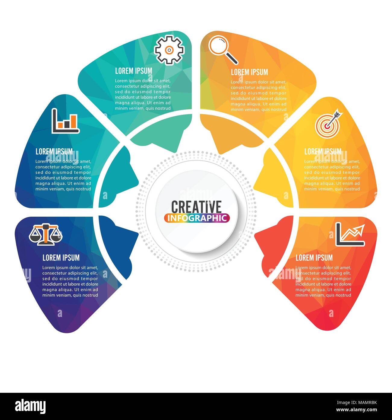 Vector infographic template with 3D paper label, integrated circles ...
