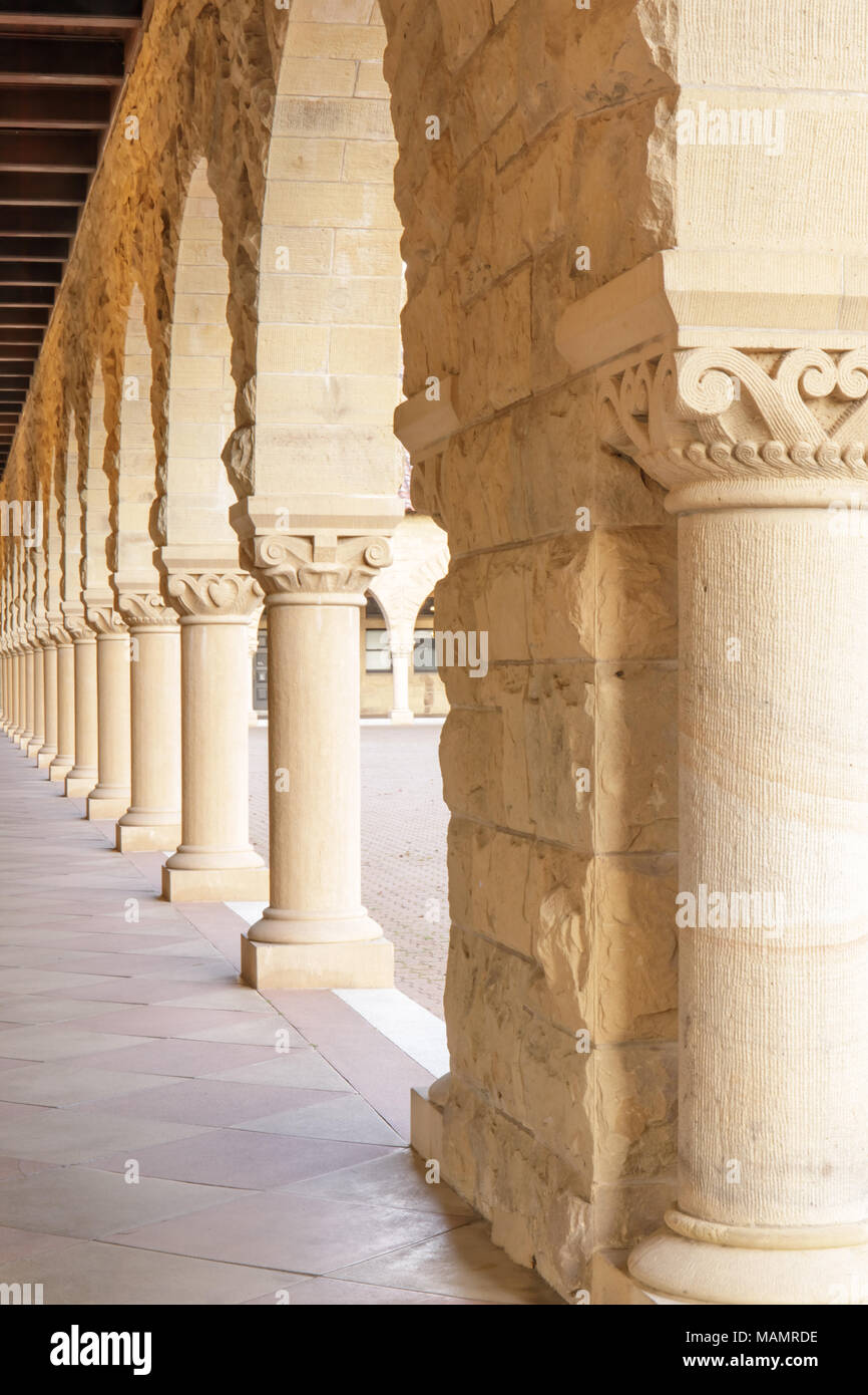 Stanford, California - March 28, 2018: Exterior colonnade hallway of ...