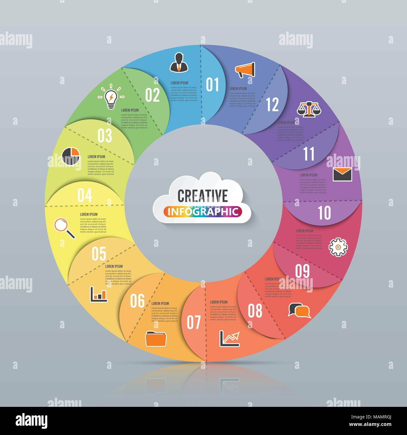 Circle chart infographic template with 12 options for presentations ...