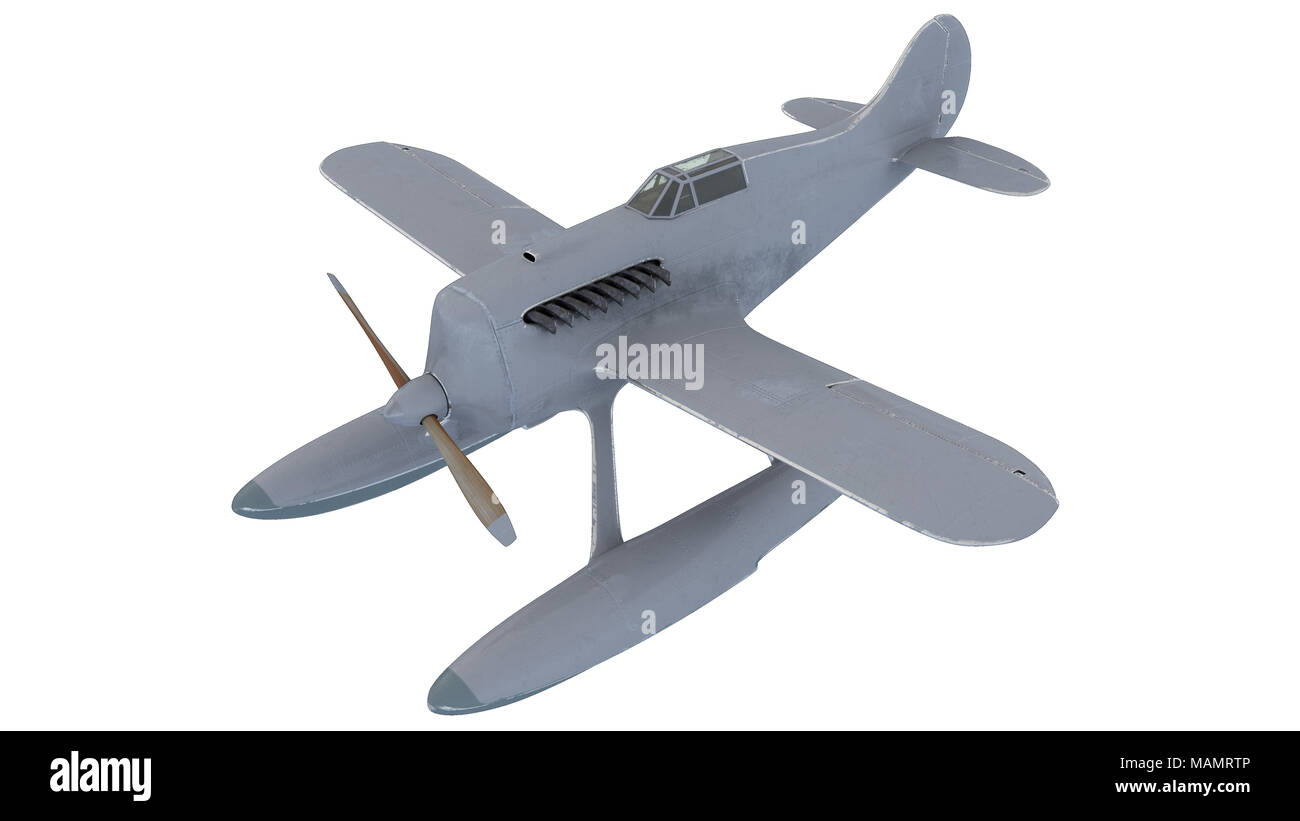 White seaplane isolated on white. Front side view. 3D render ...