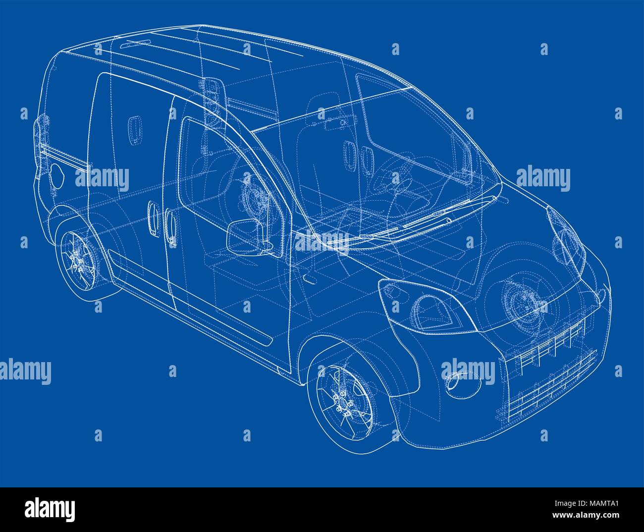 Concept car blueprint. 3d illustration. Wire-frame style Stock Photo ...