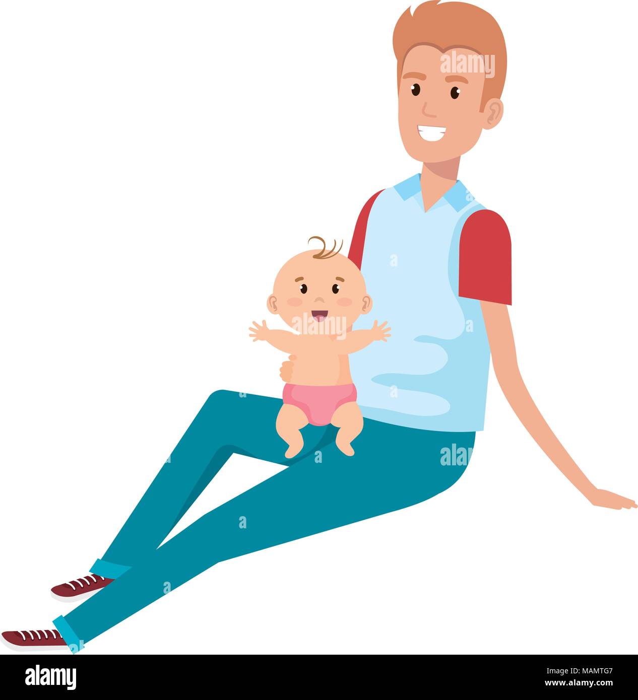 father sitting on the floor carrying baby Stock Vector Image & Art - Alamy