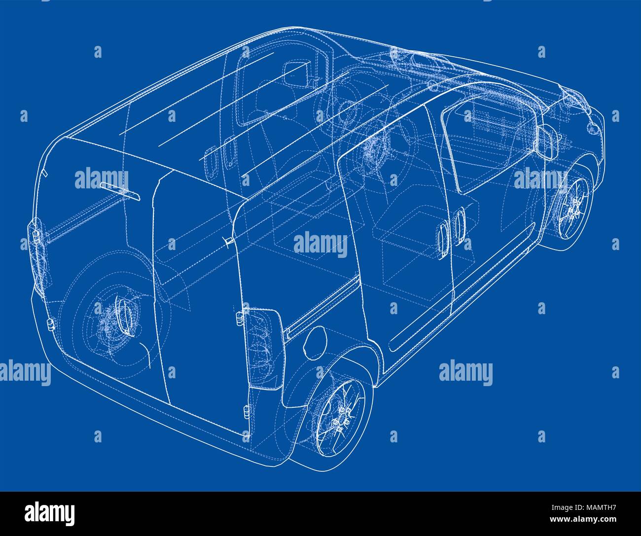 Concept car blueprint. 3d illustration. Wire-frame style Stock Photo ...