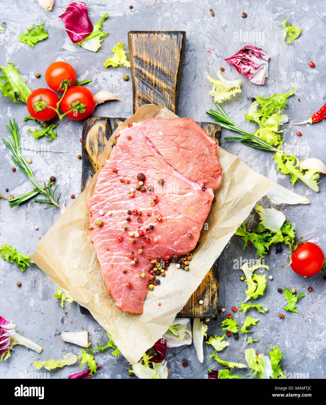 Raw beef fillet steaks with spices.Raw meat Stock Photo - Alamy