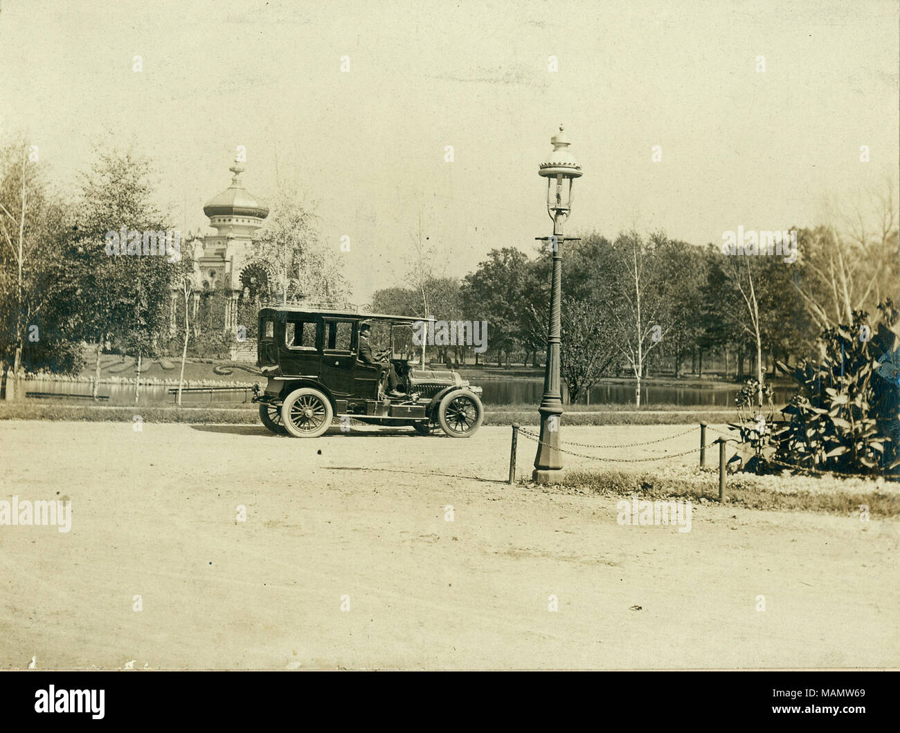 Title: Automobile in Forest Park near Music Pagoda. . circa 1908 Stock ...