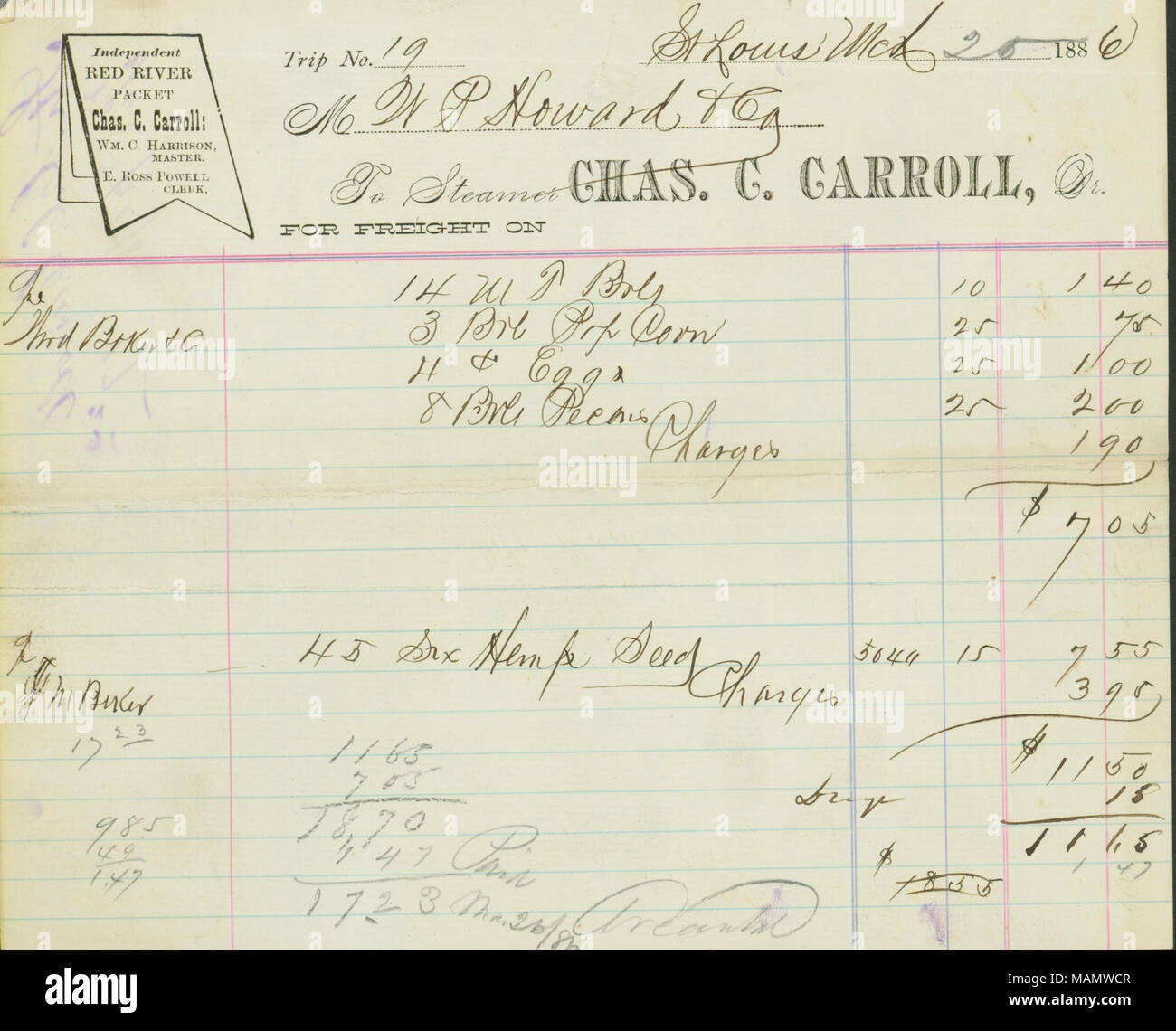 Title: Bill of lading, steamer Chas. C. Carroll, St. Louis, March 26 ...