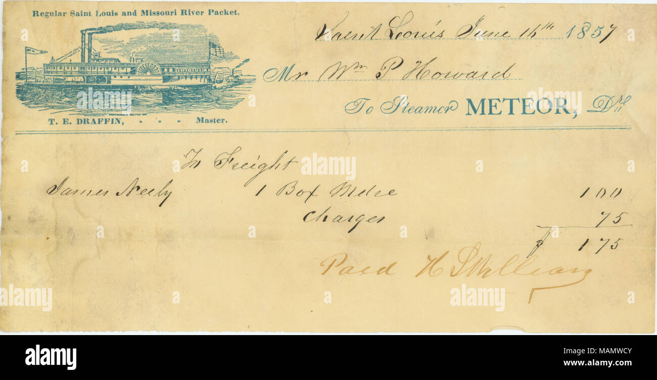 Title: Bill of lading, steamer Meteor, St. Louis, for one box of ...