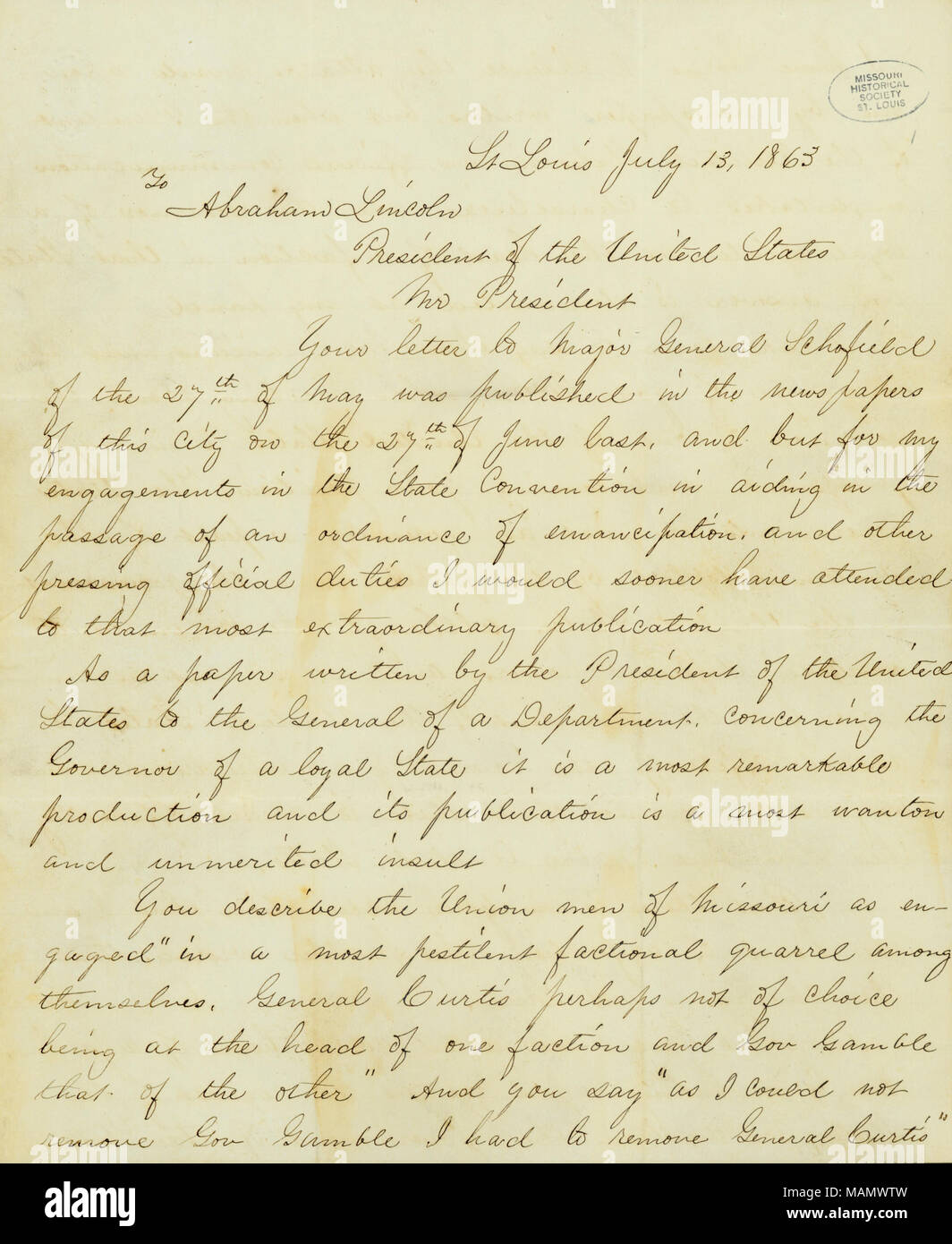 Responds to a May 27, 1863, newspaper publication of letter of Lincoln ...