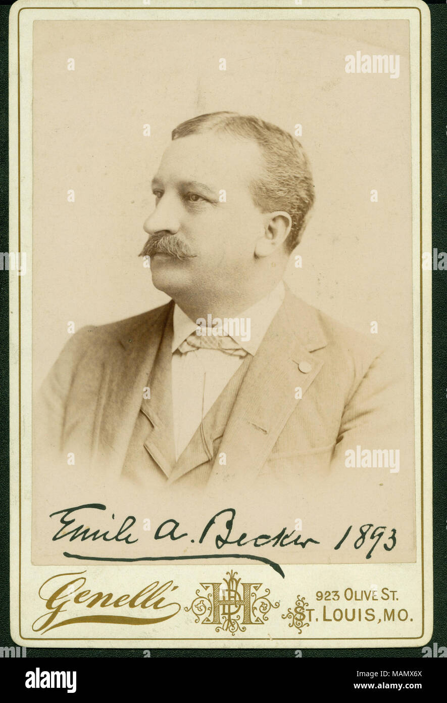 Formal bust portrait of Emile A. Becker wearing a suit, vest, and bow ...