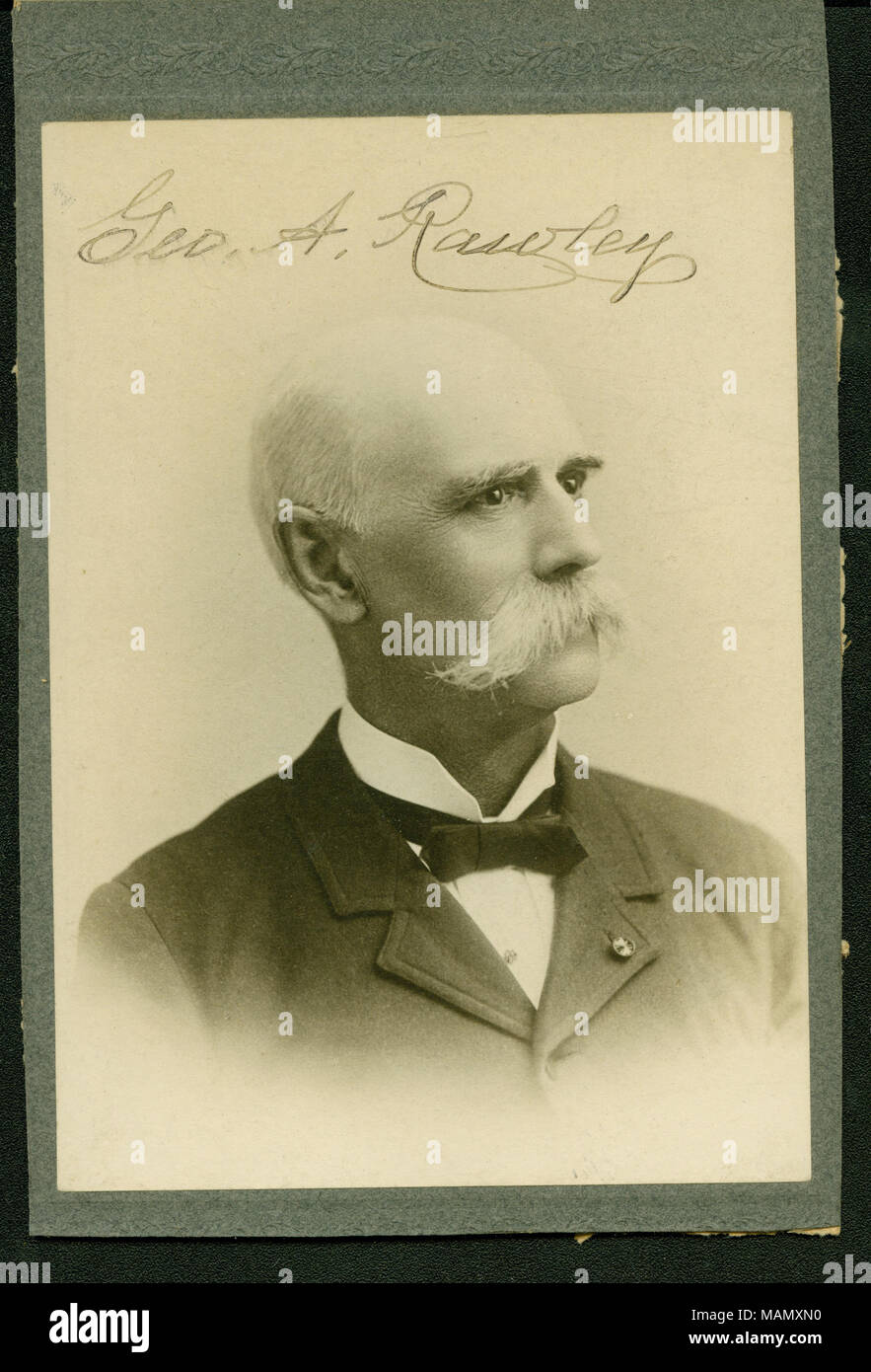 Formal bust portrait of George A. Rawley wearing a suit and bow tie ...