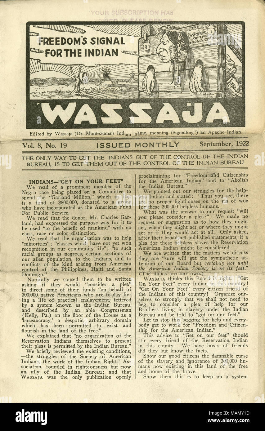Newsletter subtitle: Freedom's signal for the Indians. Title: Issue of ...