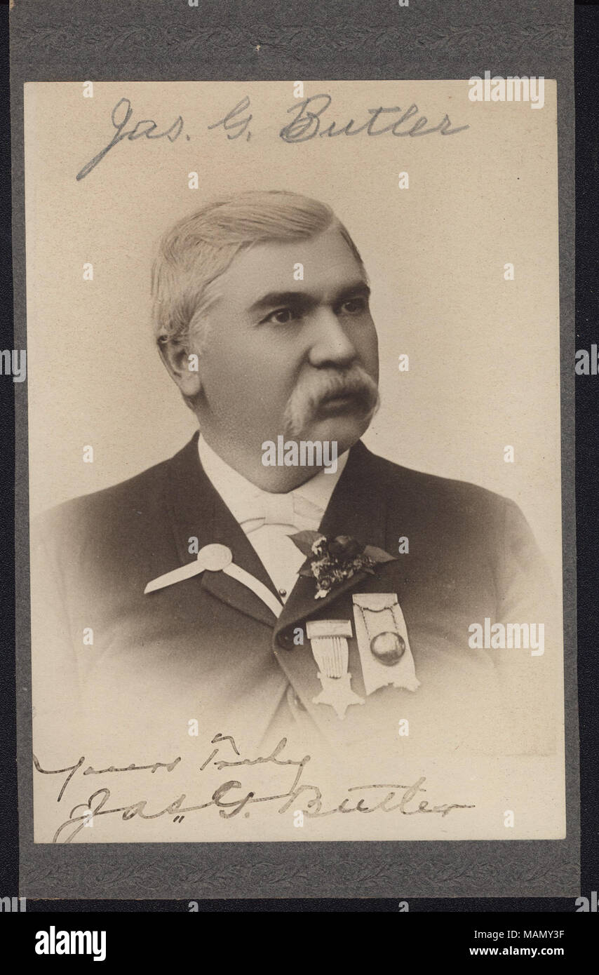 Formal bust portrait of James G. Butler wearing a bow tie and a suit ...