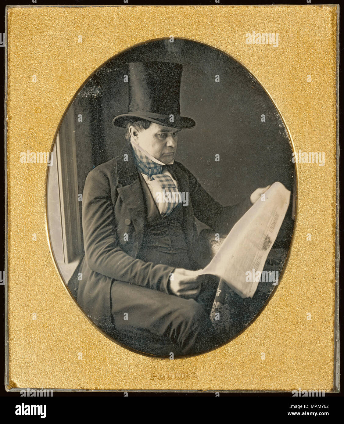 . Man Reading a Newspaper. circa 1842 Stock Photo - Alamy