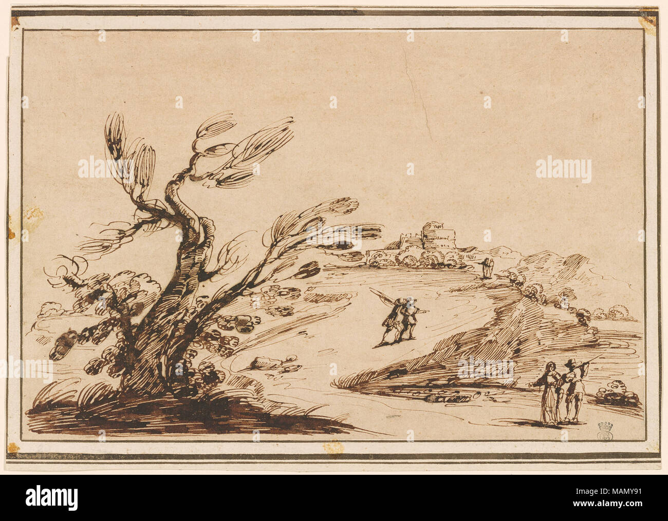 Landscape with a Windswept Tree and Fishermen by Follower of Giovanni ...