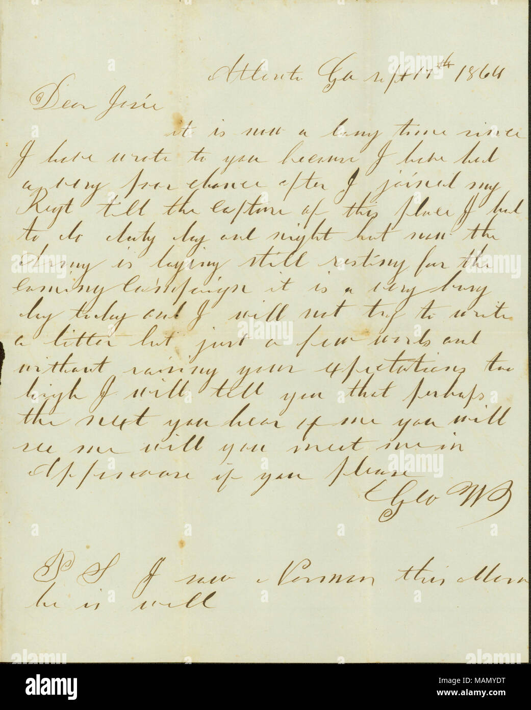 Regarding personal affairs. Title: Letter from George W. W., Atlanta ...