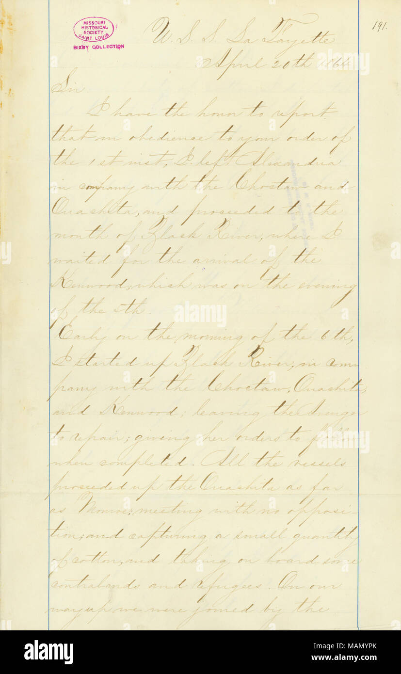 Recounts recent operations on the Black River and Mississippi River. Title: Letter from Jas. P ...