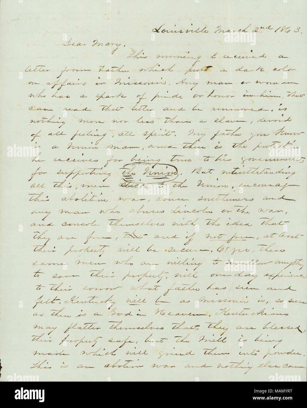 Describes his father's troubles in Missouri. Title: Letter from L ...