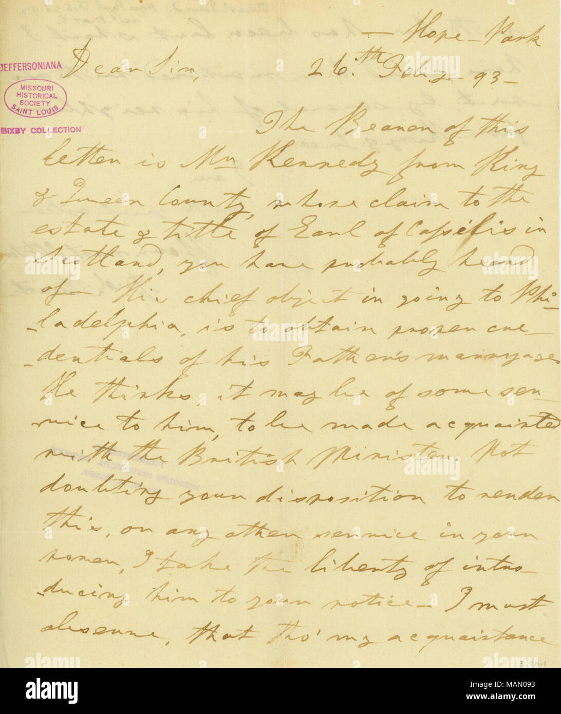 Introduces the bearer of the letter as Mr. Kennedy, Earl of Cassilis in ...