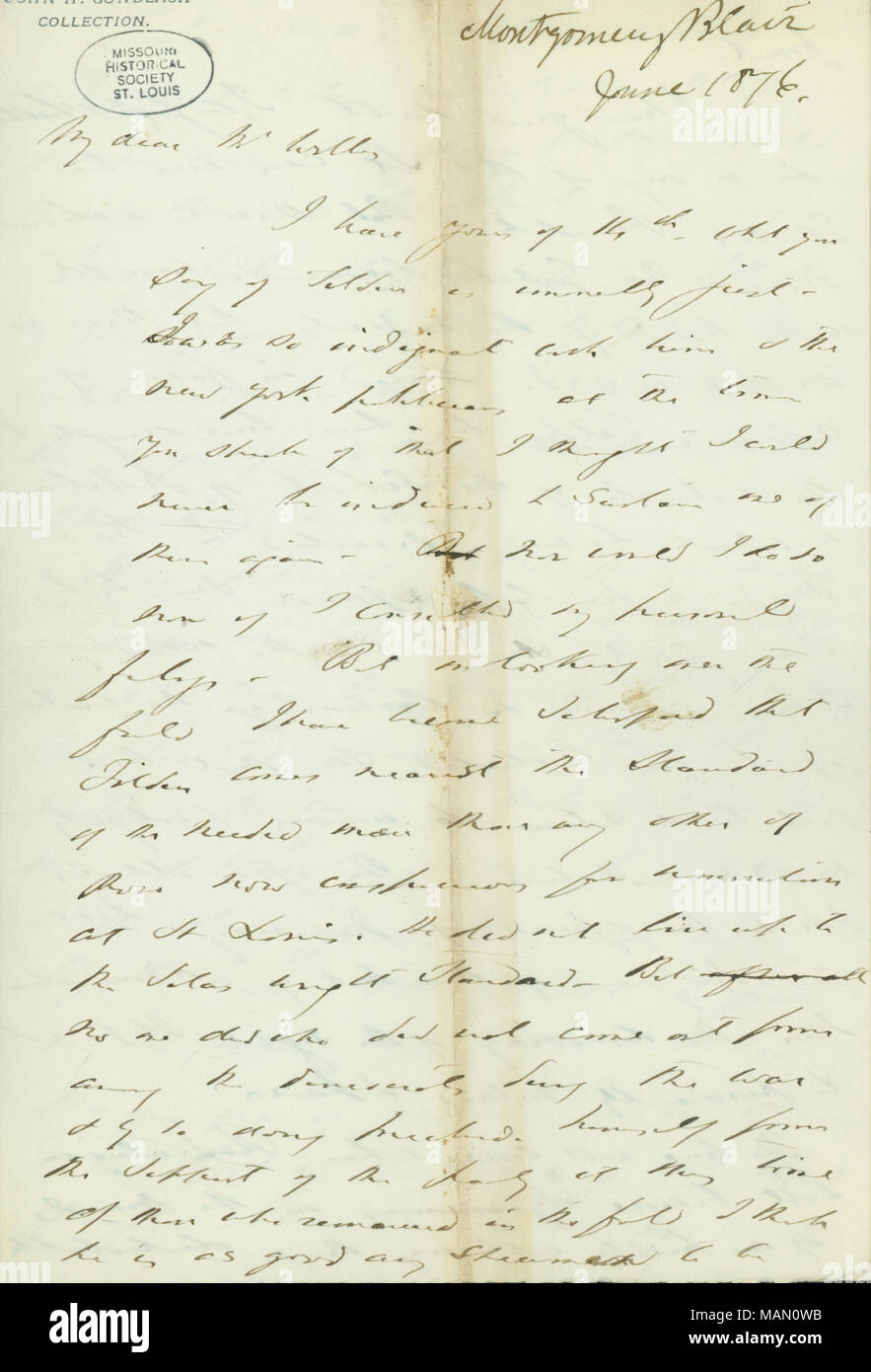 Discusses politics. Title: Letter signed Montgomery Blair, Washington ...