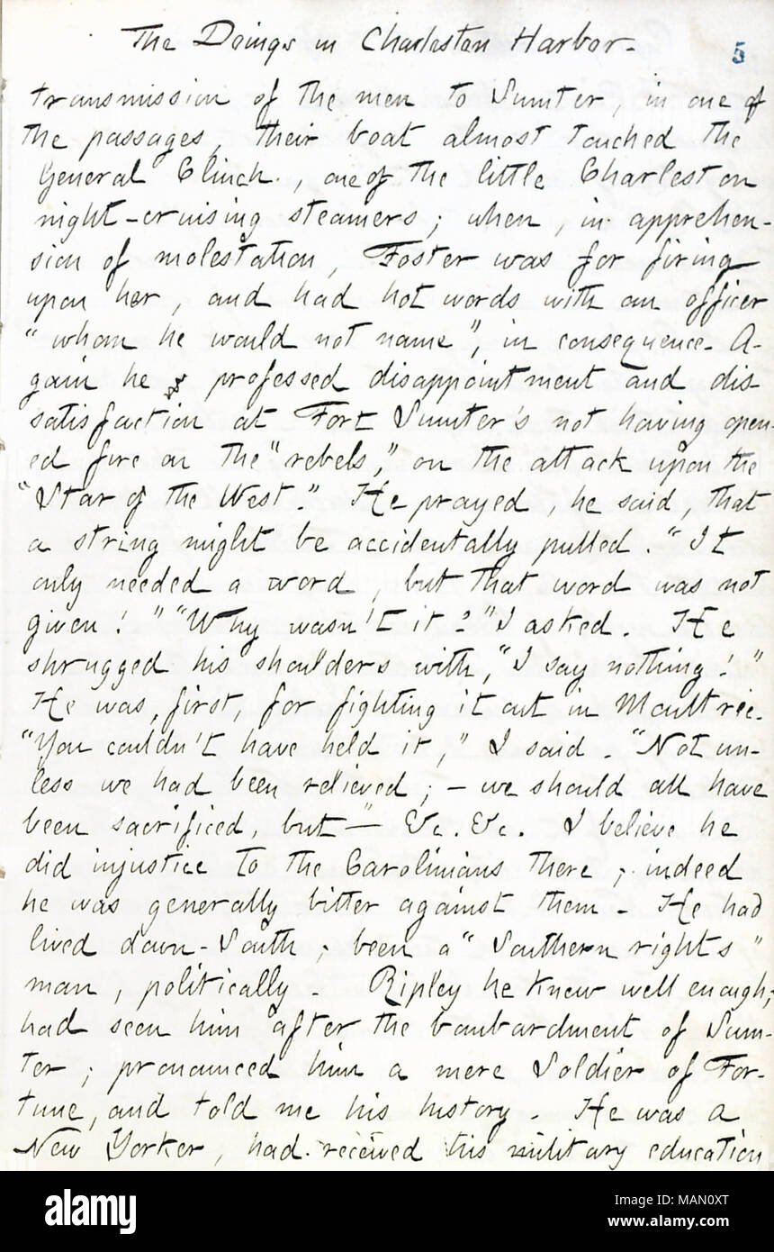 Describes a conversation with Captain J.G. Foster about the evacuation ...
