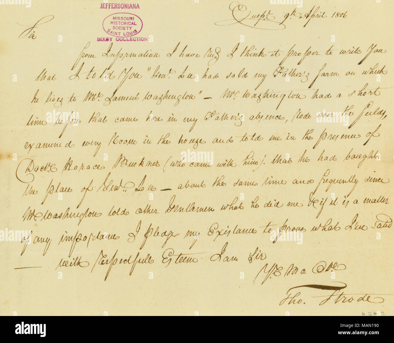 States that Gen. Lee has sold Strode's father's farm on which he lives ...