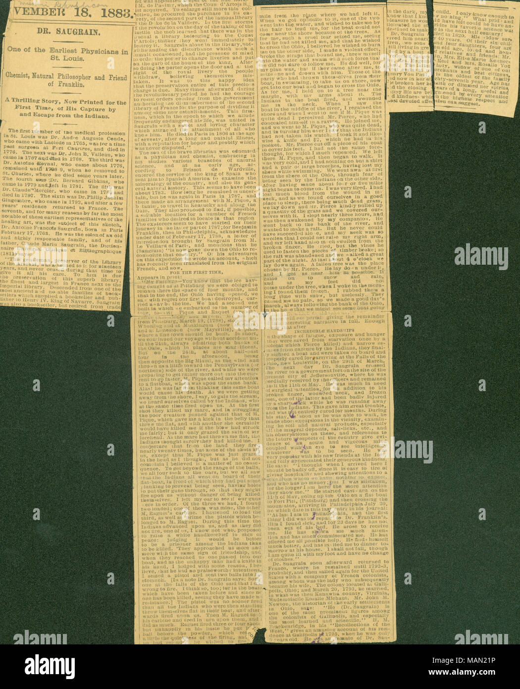 Title: Newspaper clipping about Antoine Saugrain from theMissouri ...