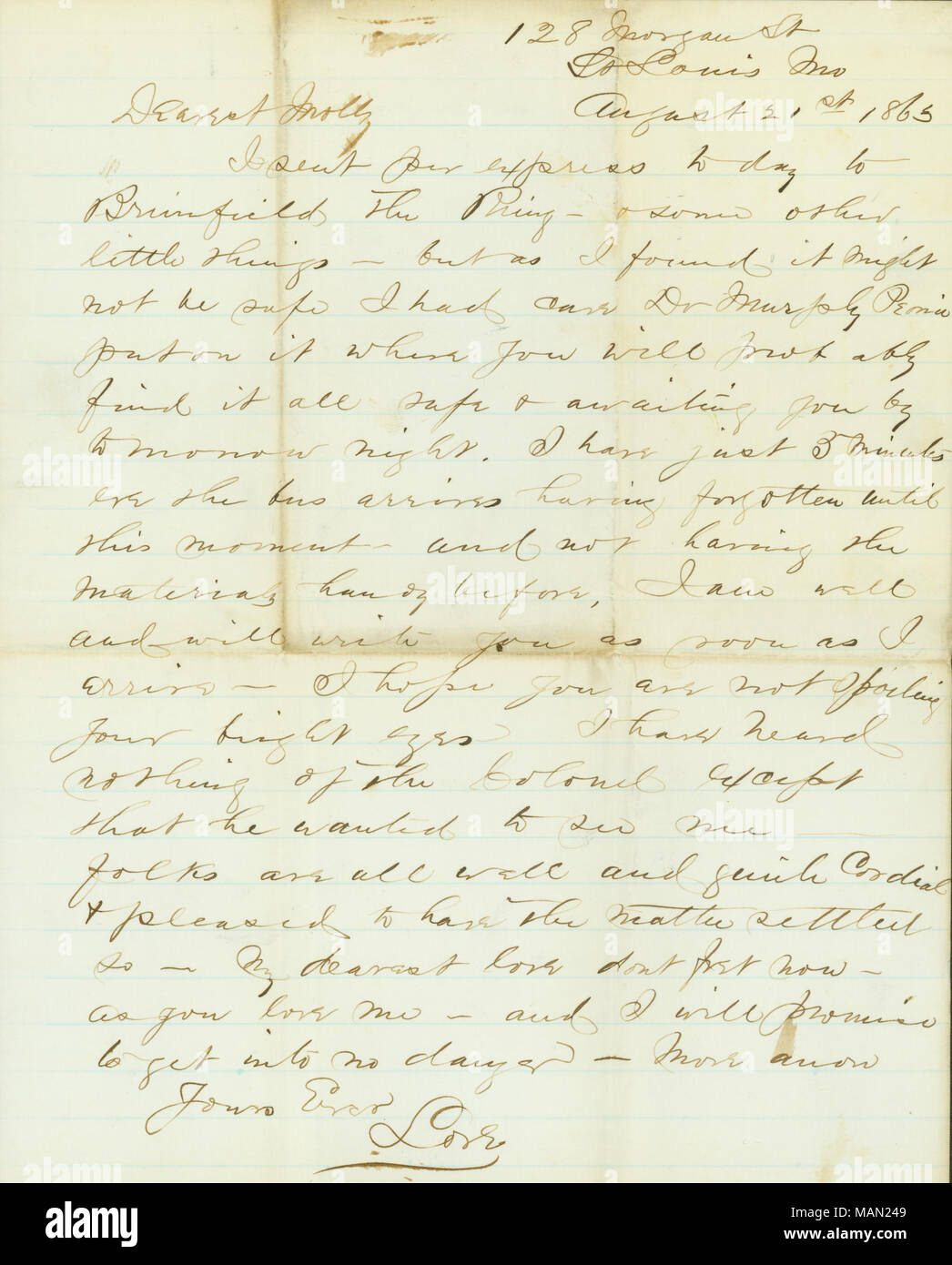 Title: Note from James E. Love, St. Louis, Missouri, to Molly, August ...