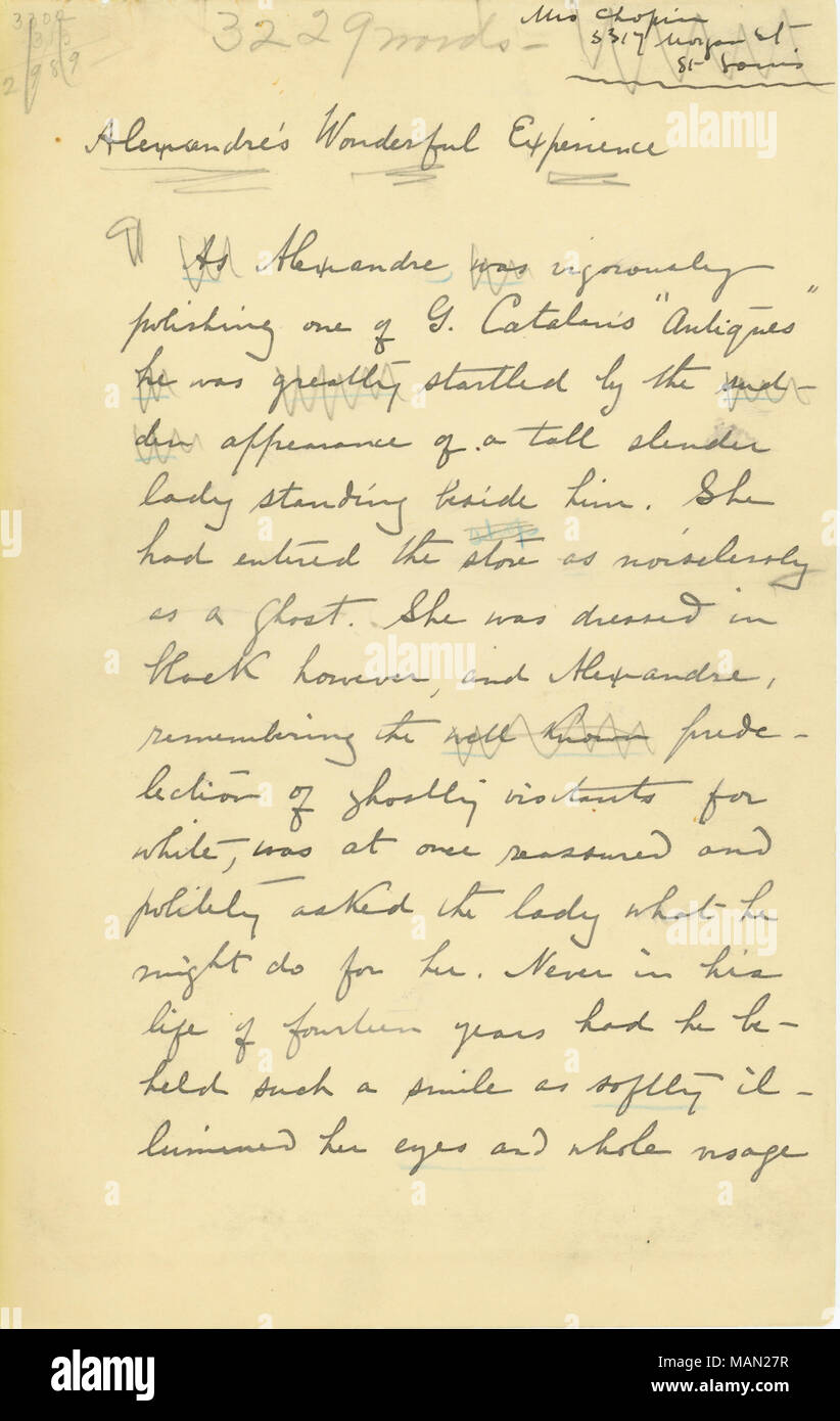 Original manuscript of "Alexander’s Wonderful Experience" by Kate ...