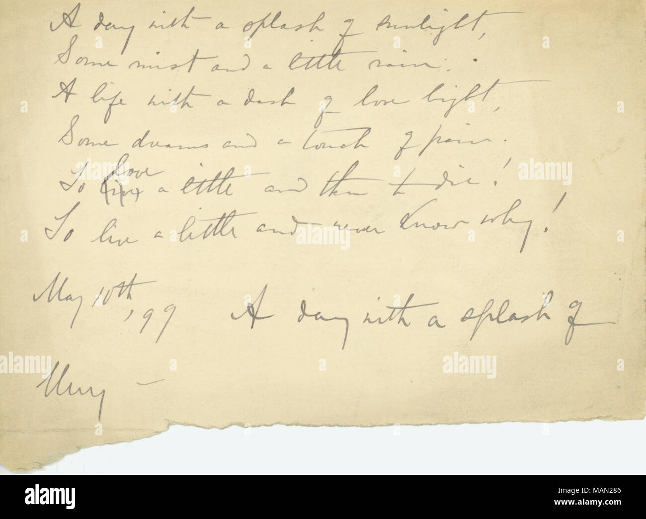 Title: Original manuscript of poem, 'A Day with a Splash of May' (draft ...
