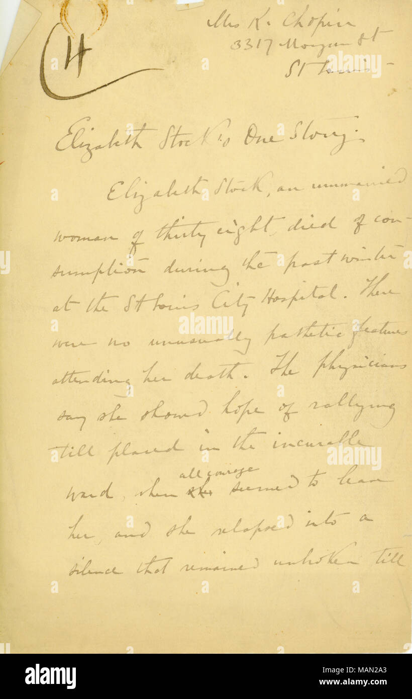 Title: Original manuscript of short story, 'Elizabeth Stock's One Story ...
