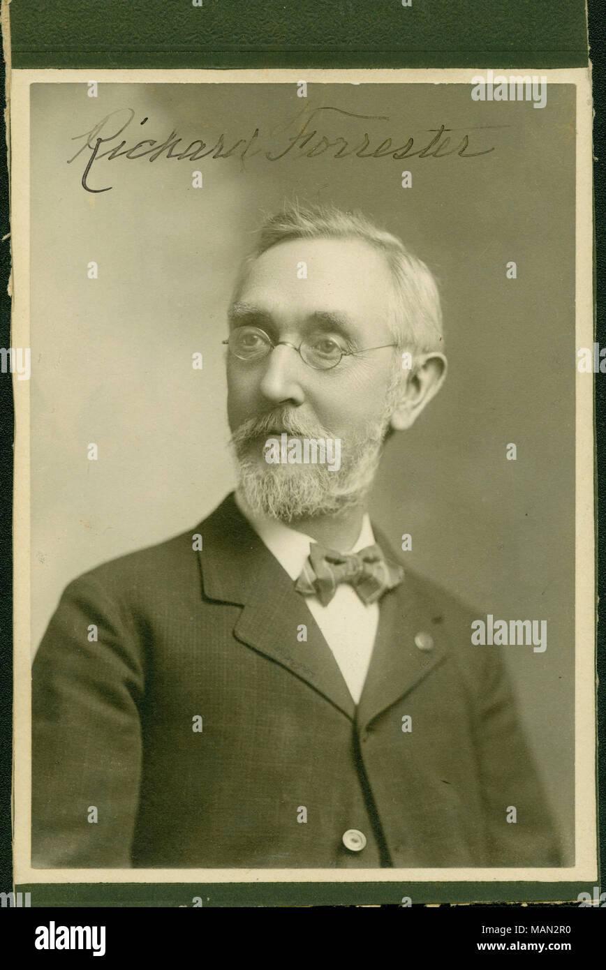 Formal bust portrait of Richard Forrester wearing a suit, striped bow ...