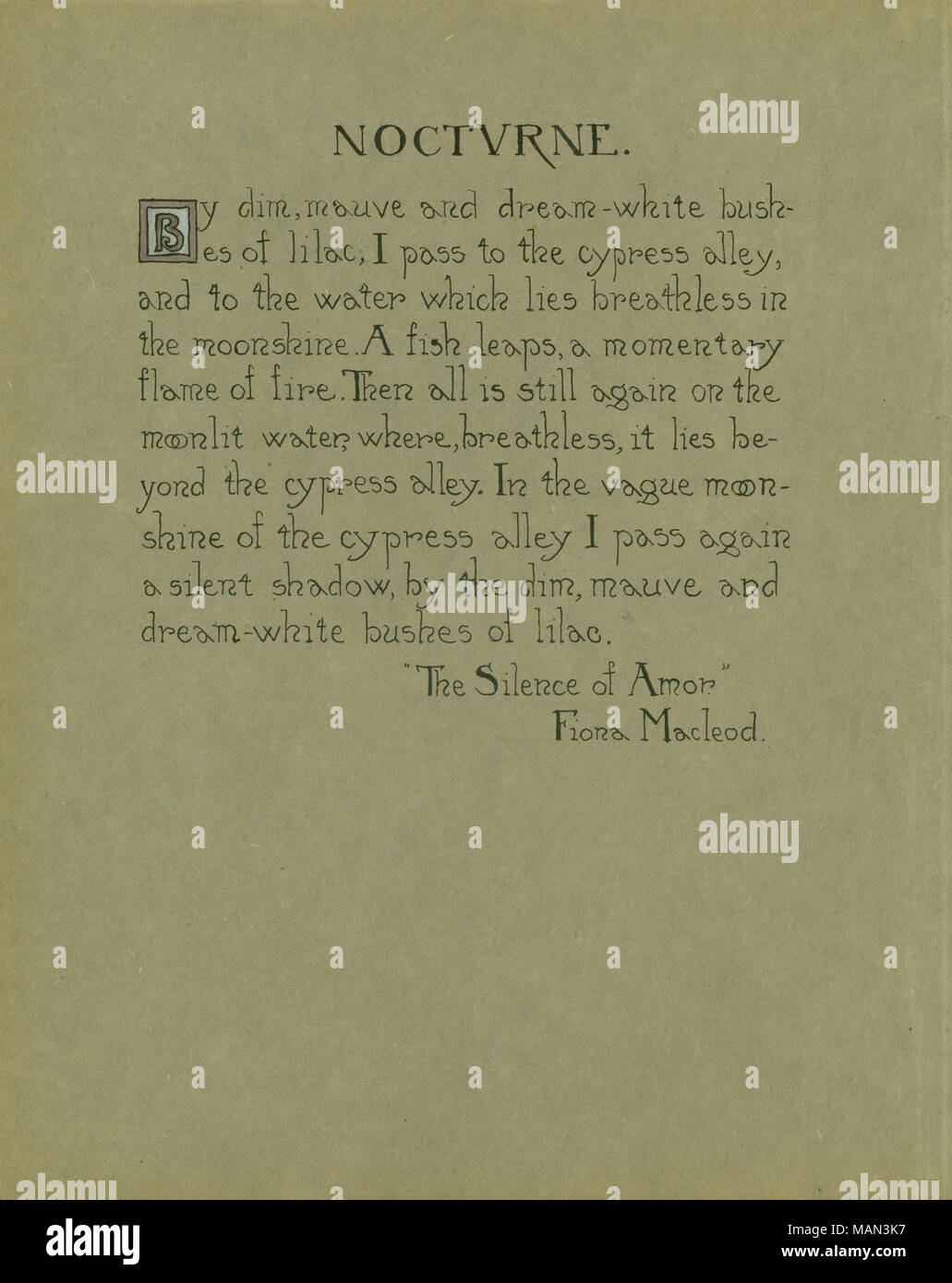 'Nocturne,' poem by Fiona Macleod from The Silence of Amon. Title:The ...