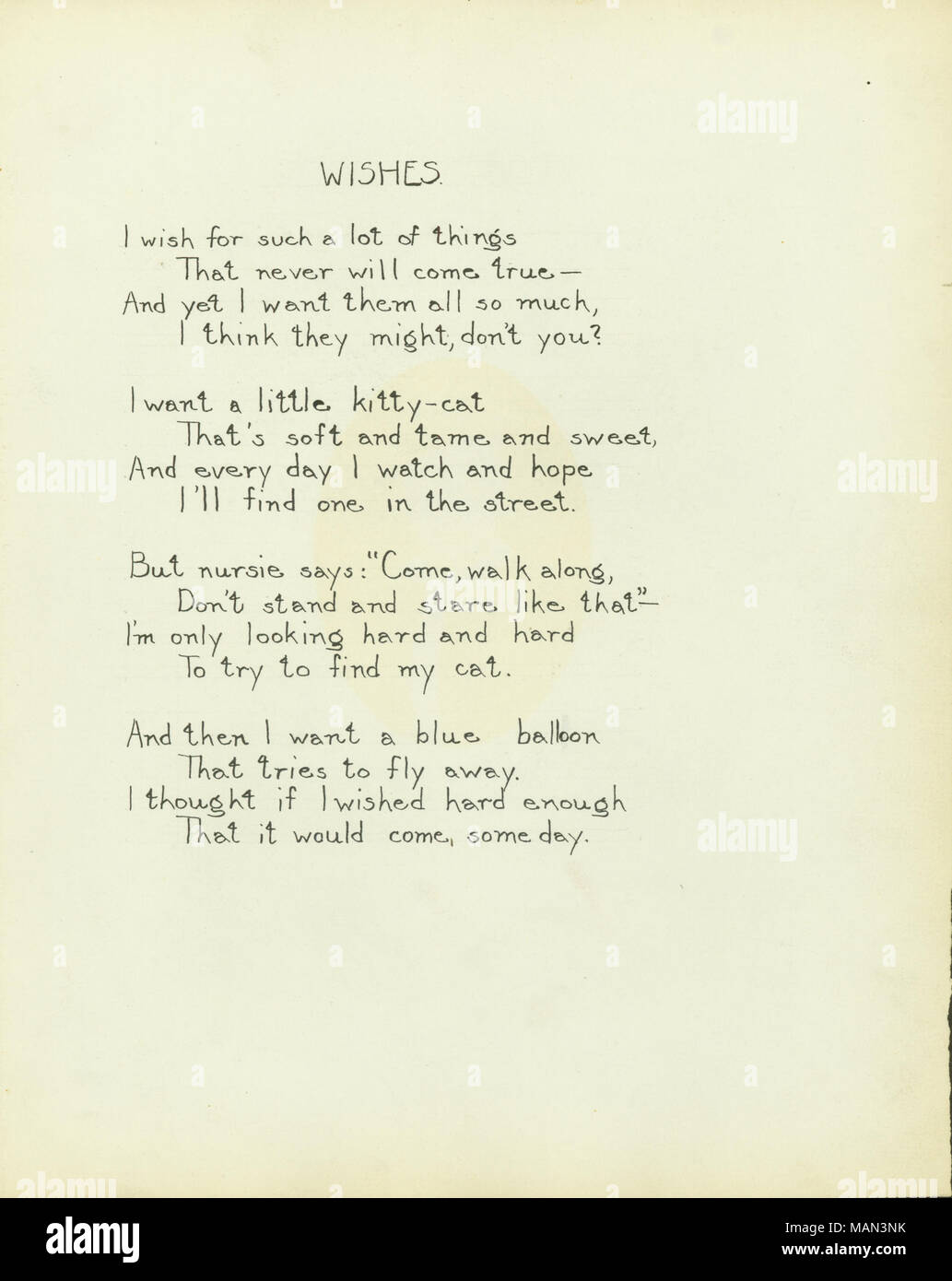 'Wishes,' poem by Sara Teasdale, page one. Title:The Potter's Wheel ...