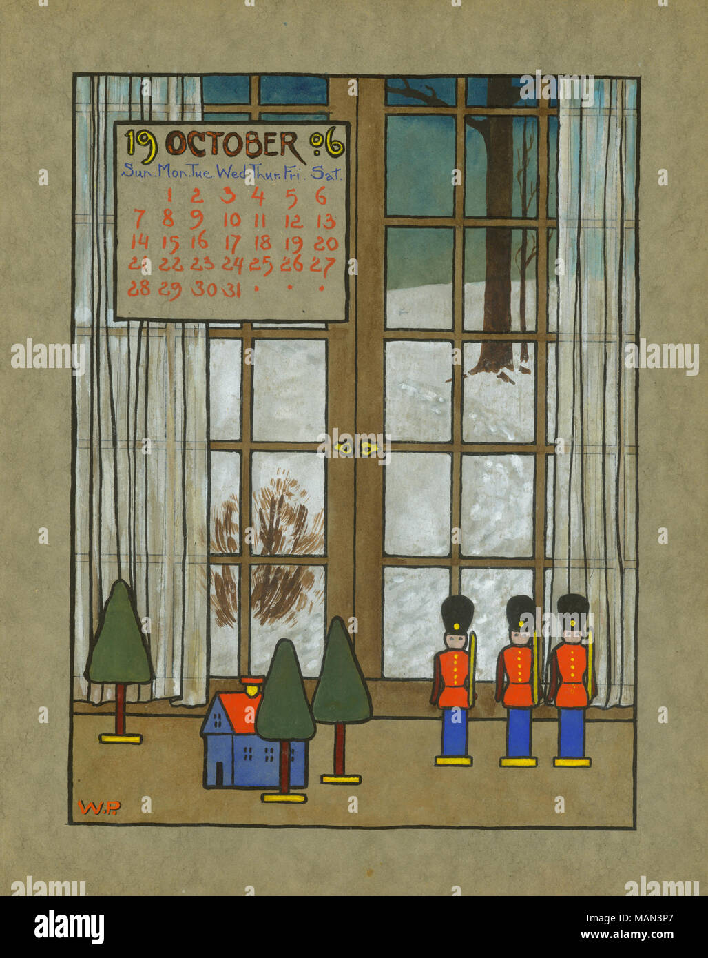 October calendar design by Williamina Parrish. Title:The Potter's Wheel ...