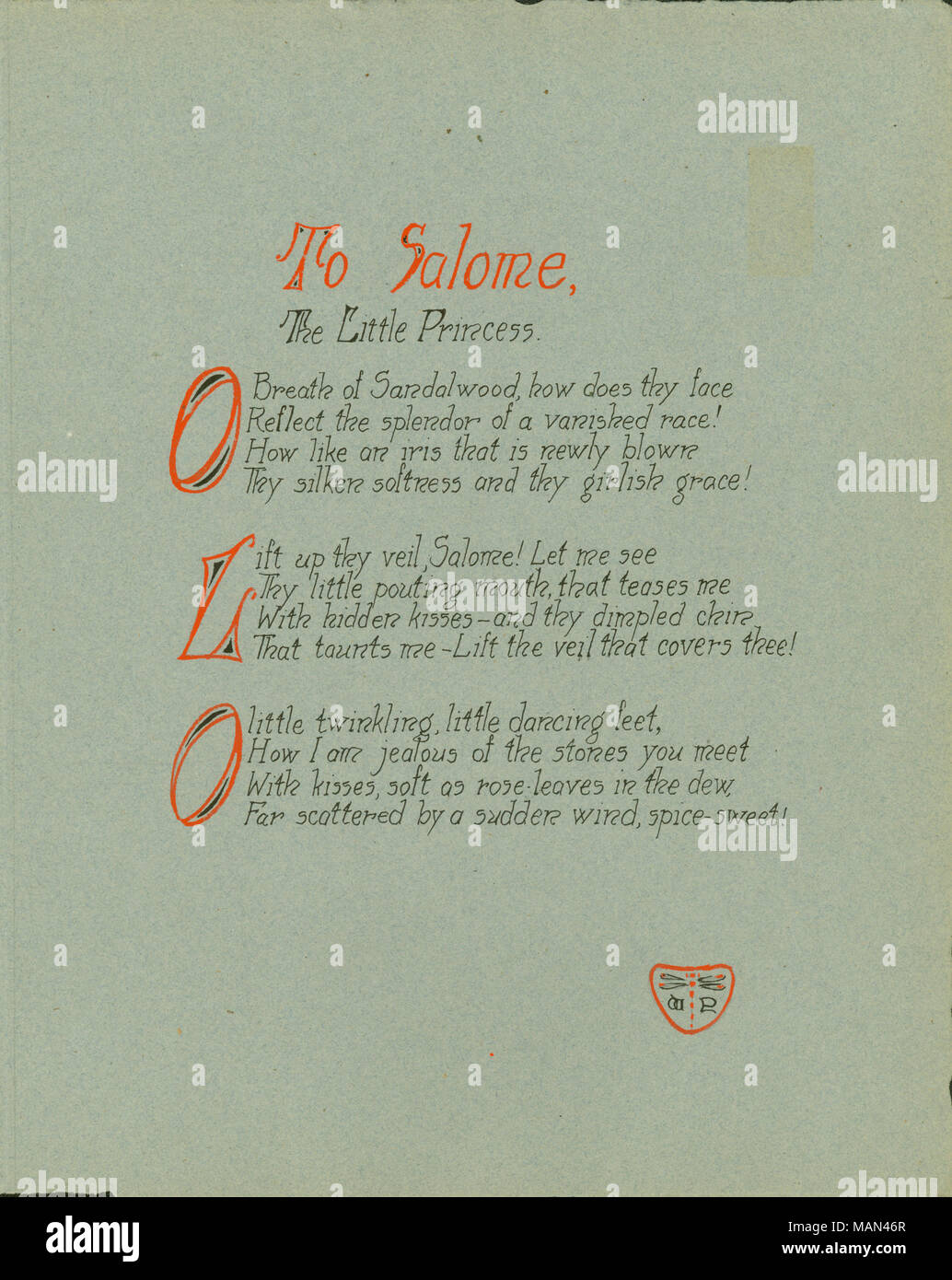 'To Salome, the Little Princess,' poem by Williamina Parrish. Title:The ...
