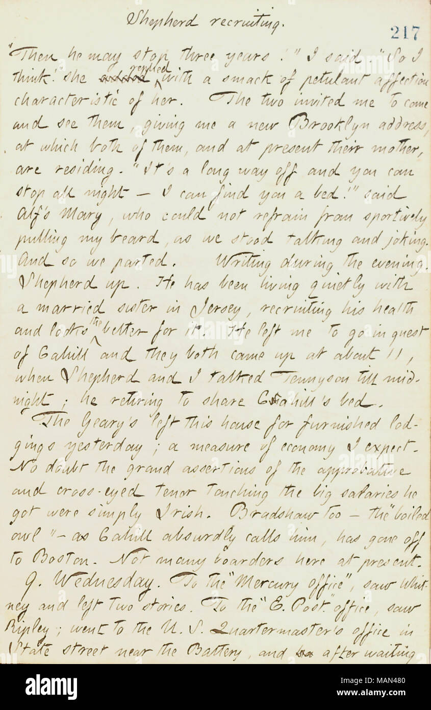 Describes a visit from Shepherd. Title: Thomas Butler Gunn Diaries ...