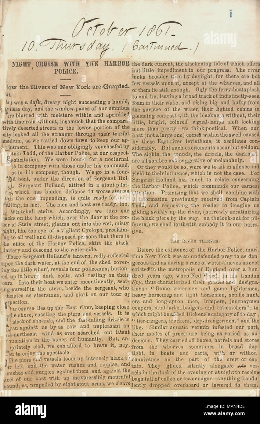 Newspaper clipping regarding a night cruise taken with the New York ...